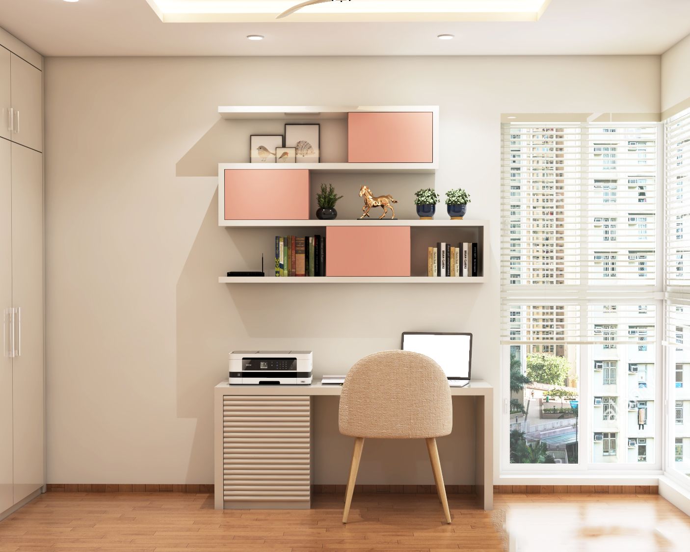 Beige Wall Paint Design For Home Office | Livspace