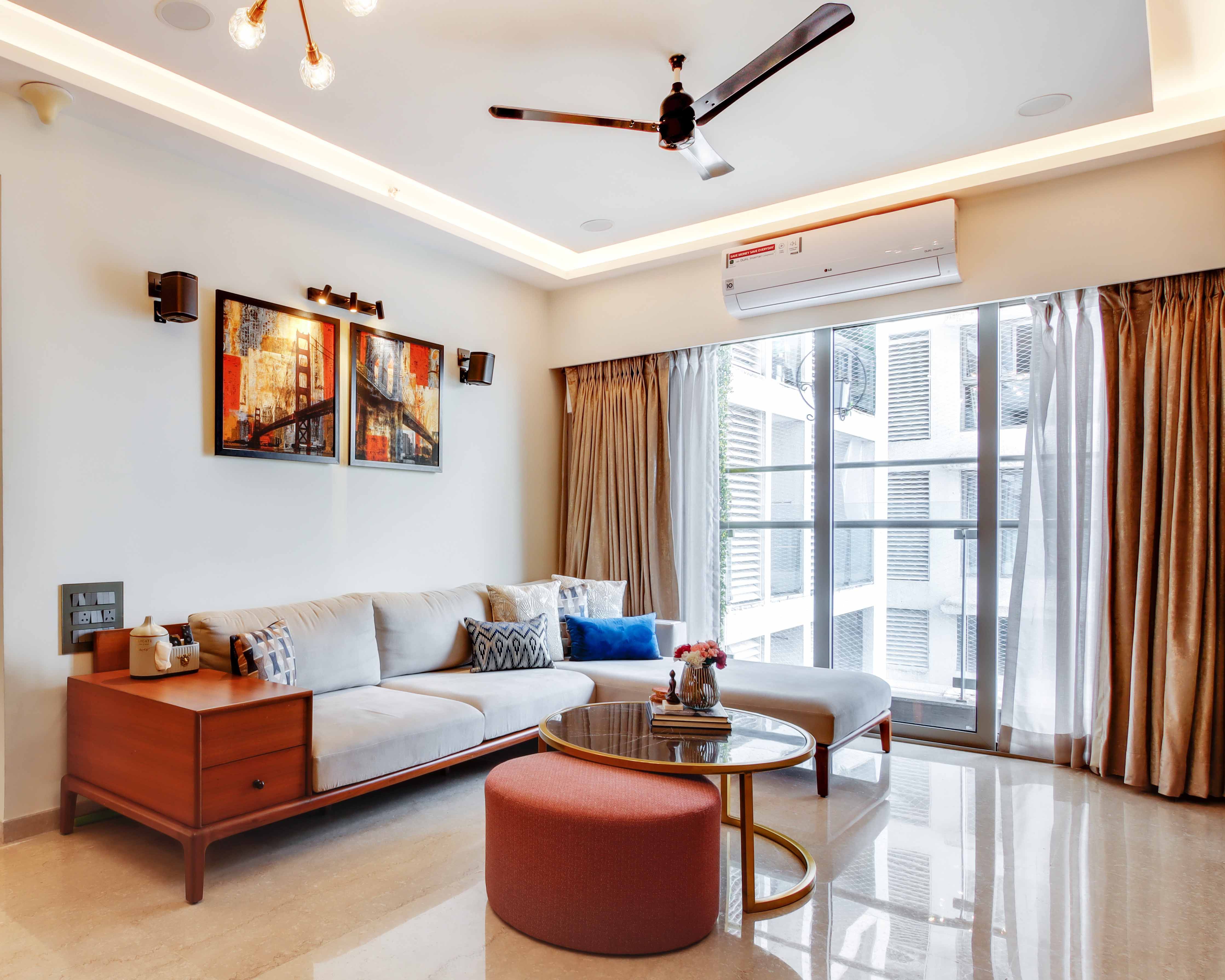 Beige Living Room Wall Paint Design | Livspace