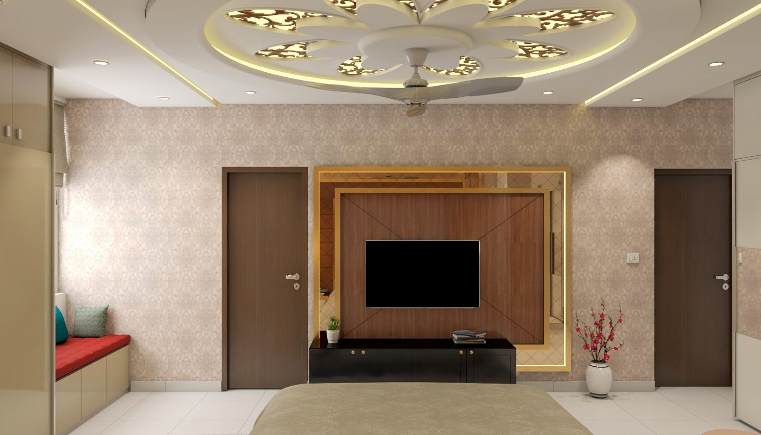 Beige Wallpaper Design With A Floral Pattern - 15X15 Ft | Livspace