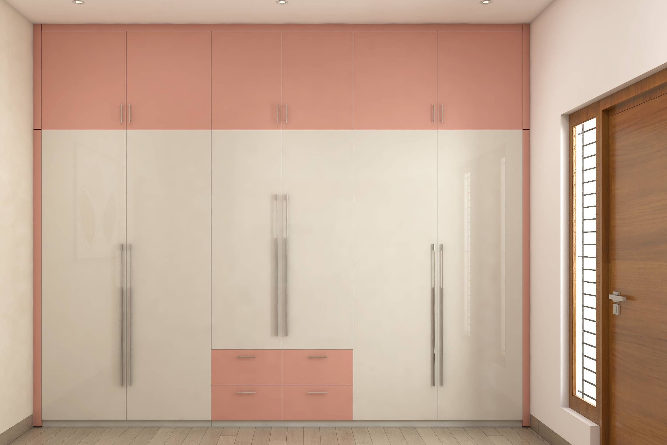 Cream And Peach Swing Wardrobe Design | Livspace