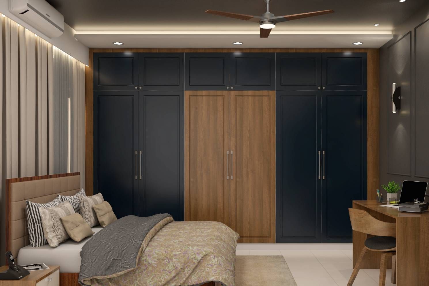 6-Door Bedroom Wardrobe Design With Lofts | Livspace