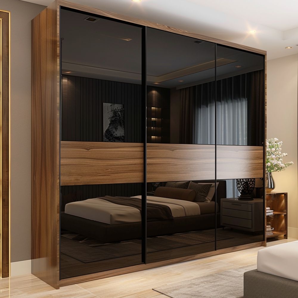 Modern Sliding Wardrobe Design: 3-Door in Black and Walnut Bronze Tone ...