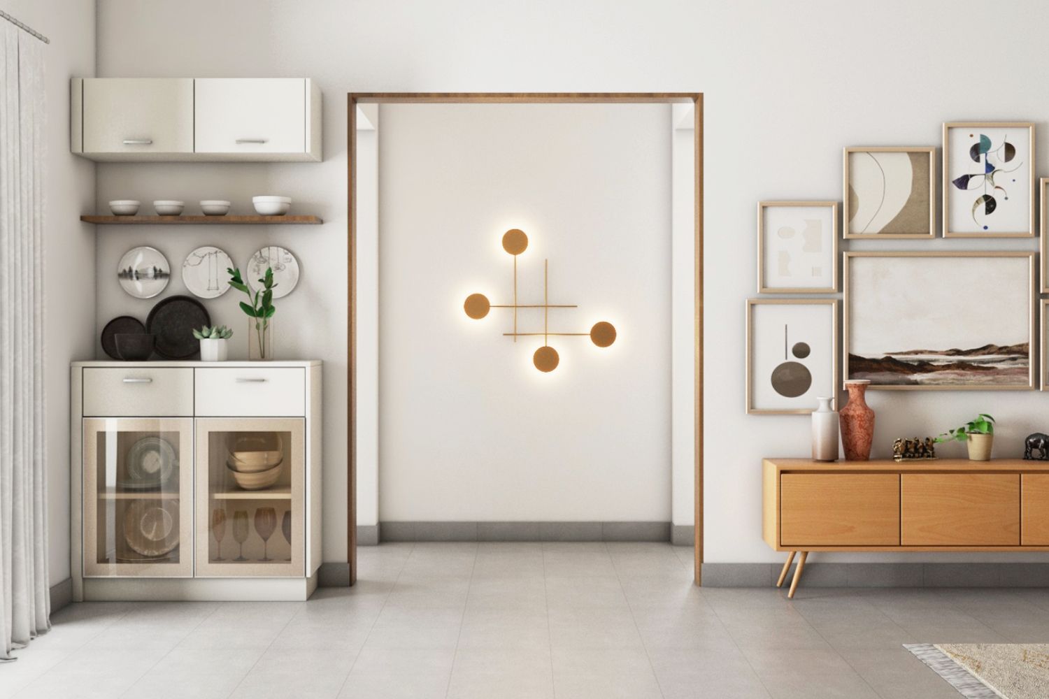 Square Mid-Century Modern Living Room Flooring Design | Livspace