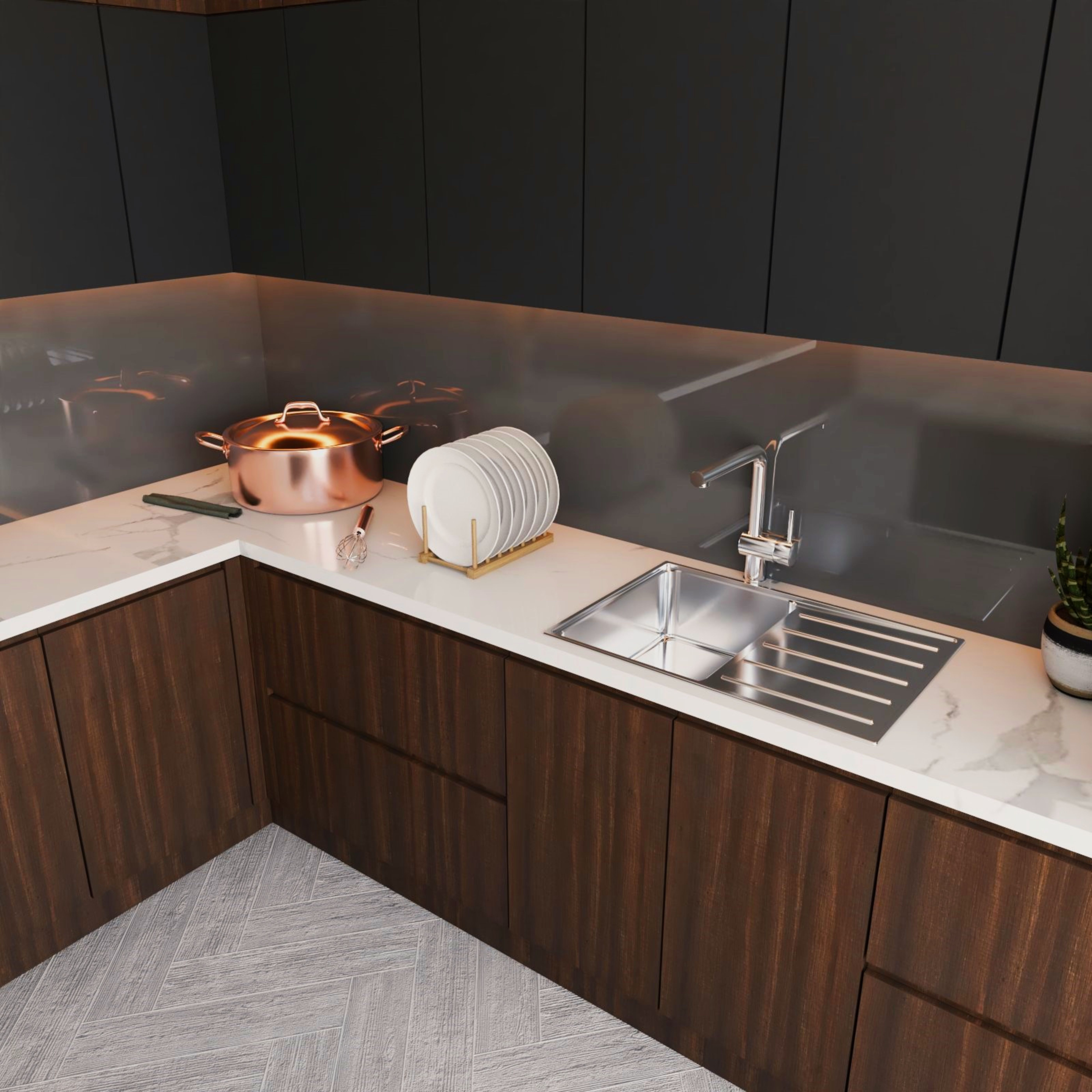 Top Mount Stainless Steel Basin Wash With Drainboard And Wooden ...