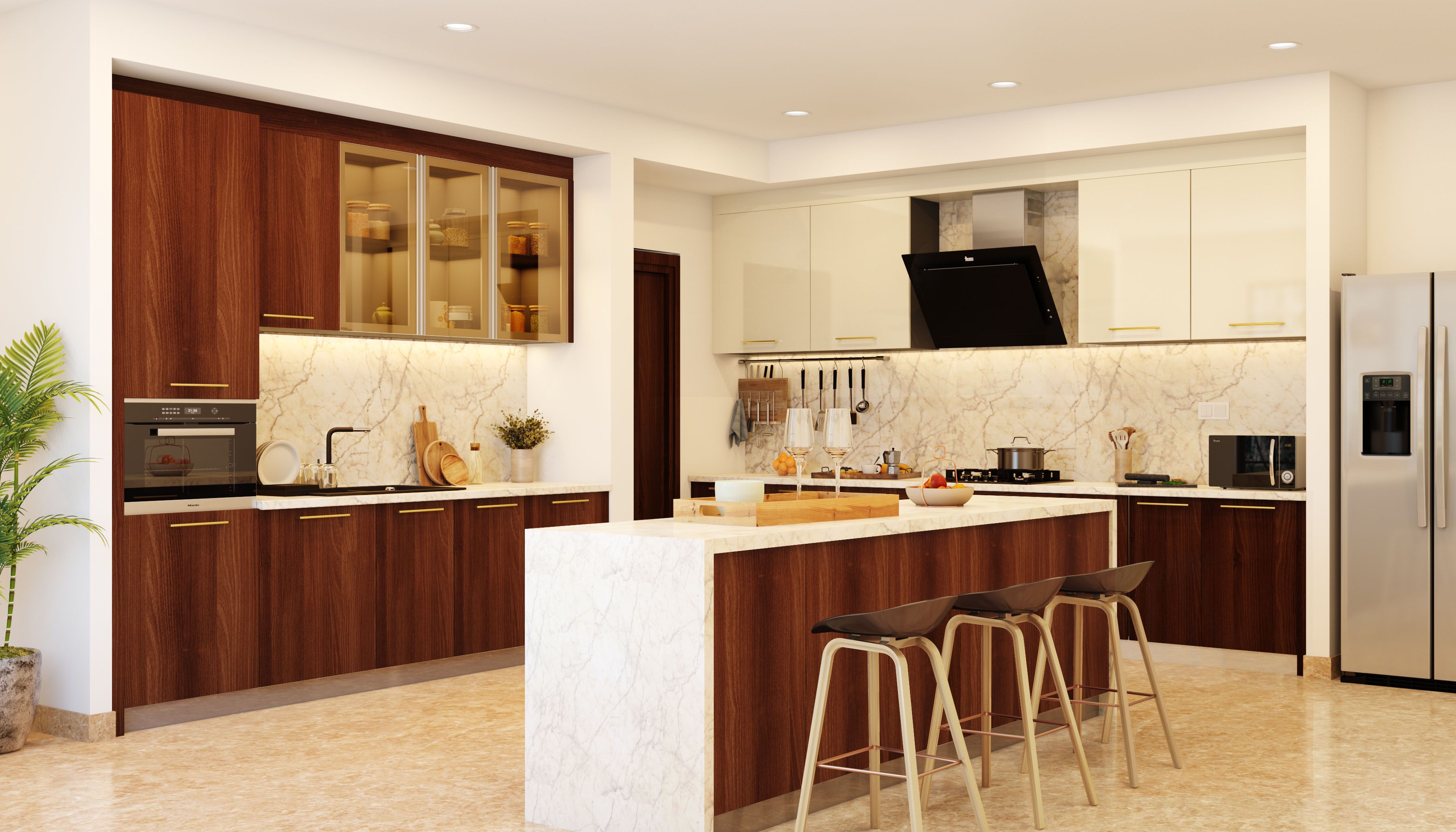 Amati and White Modern Island Kitchen Design With Storage Cabinets ...
