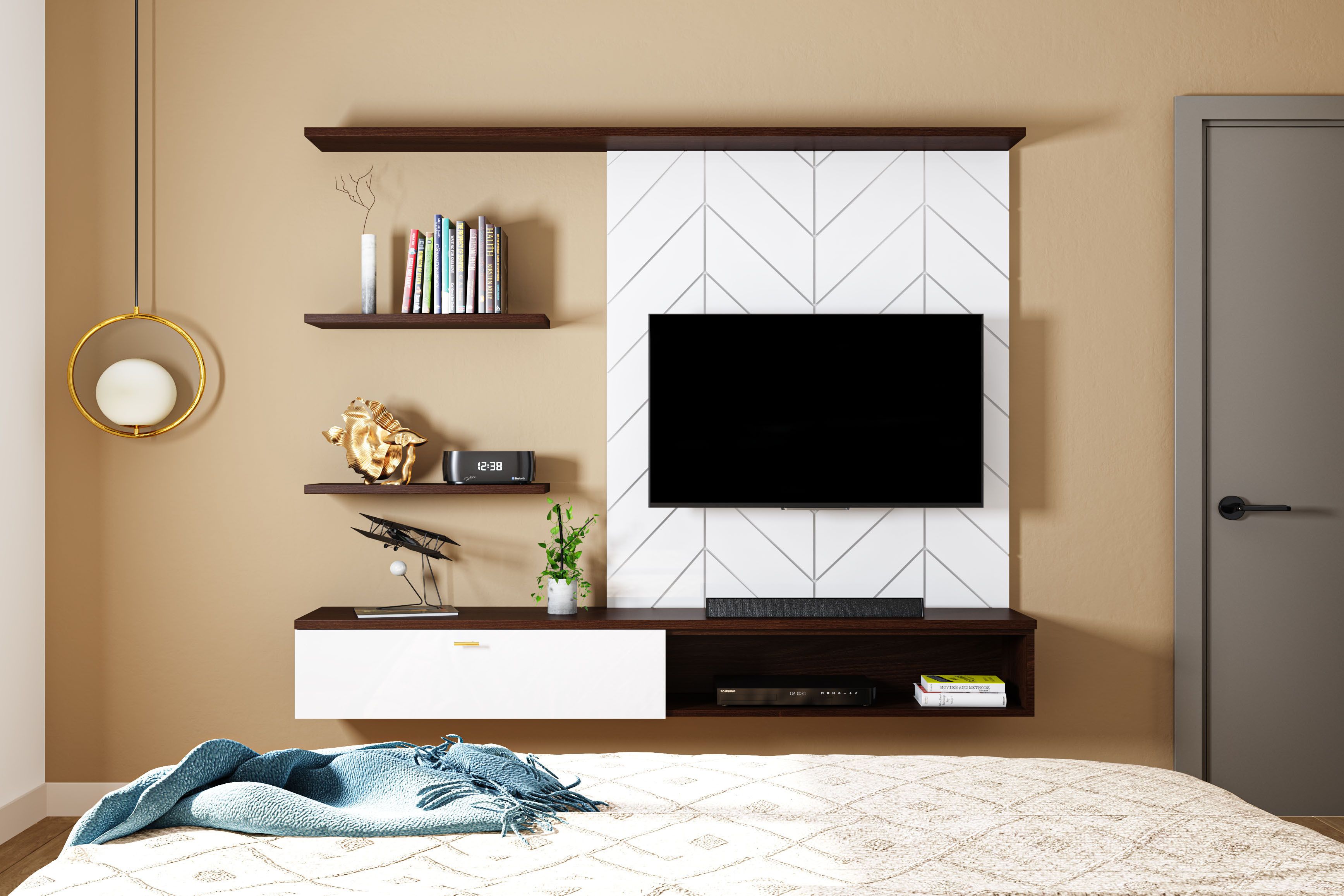 Customizable Modern TV Unit Design in Canadian Walnut and Frosty White ...