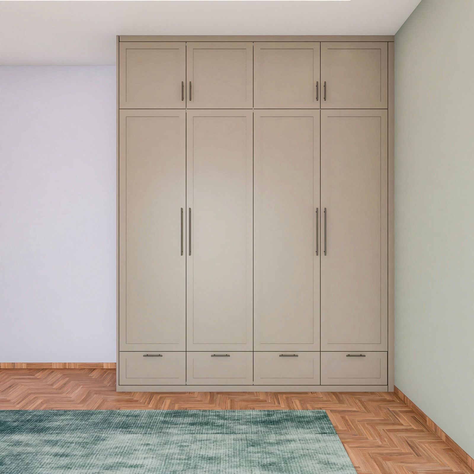Floor-To-Ceiling Beige Modern 4-Door Swing Wardrobe Design | Livspace