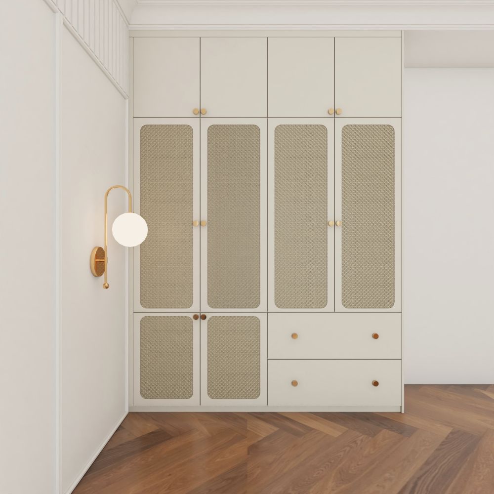 White And Rattan 6-Door Swing Wardrobe Design | Livspace
