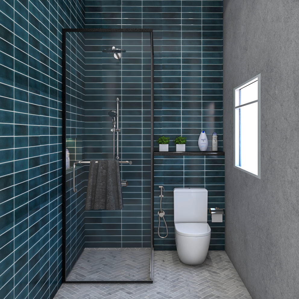 Modern Bathroom With Designer Tiles | Livspace