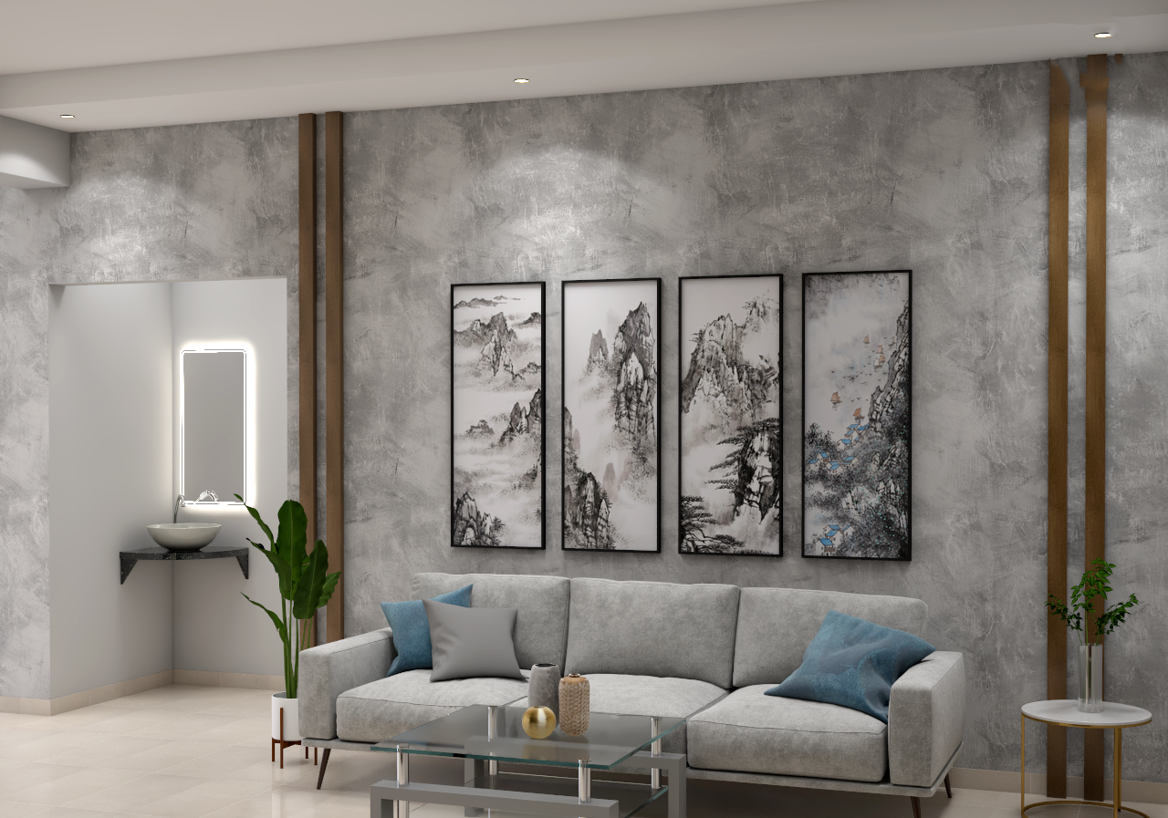 Contemporary Compact Simple Grey-Themed Living Room Design | Livspace