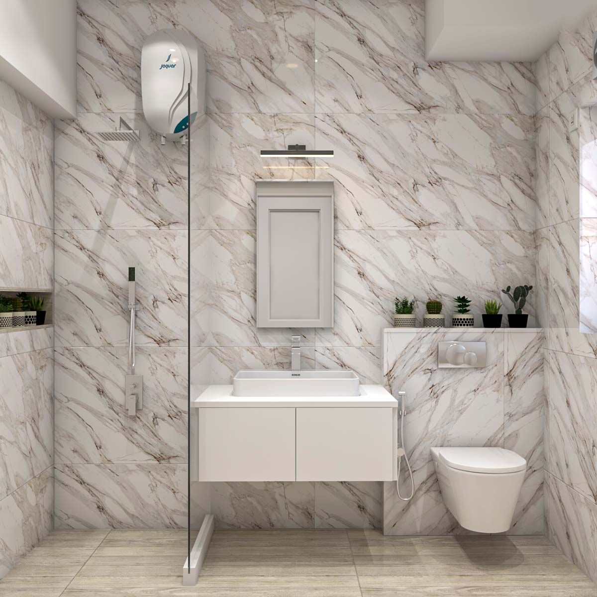 Classic Bathroom Design With Printed Wall Tiles | Livspace
