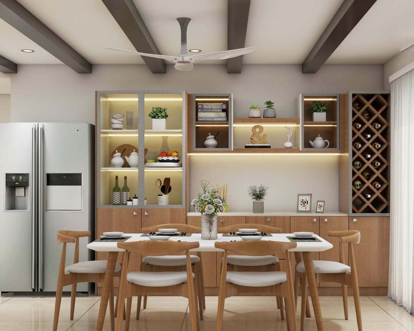 Classic Themed Spacious Clean Convenient Dining Room Design | Livspace