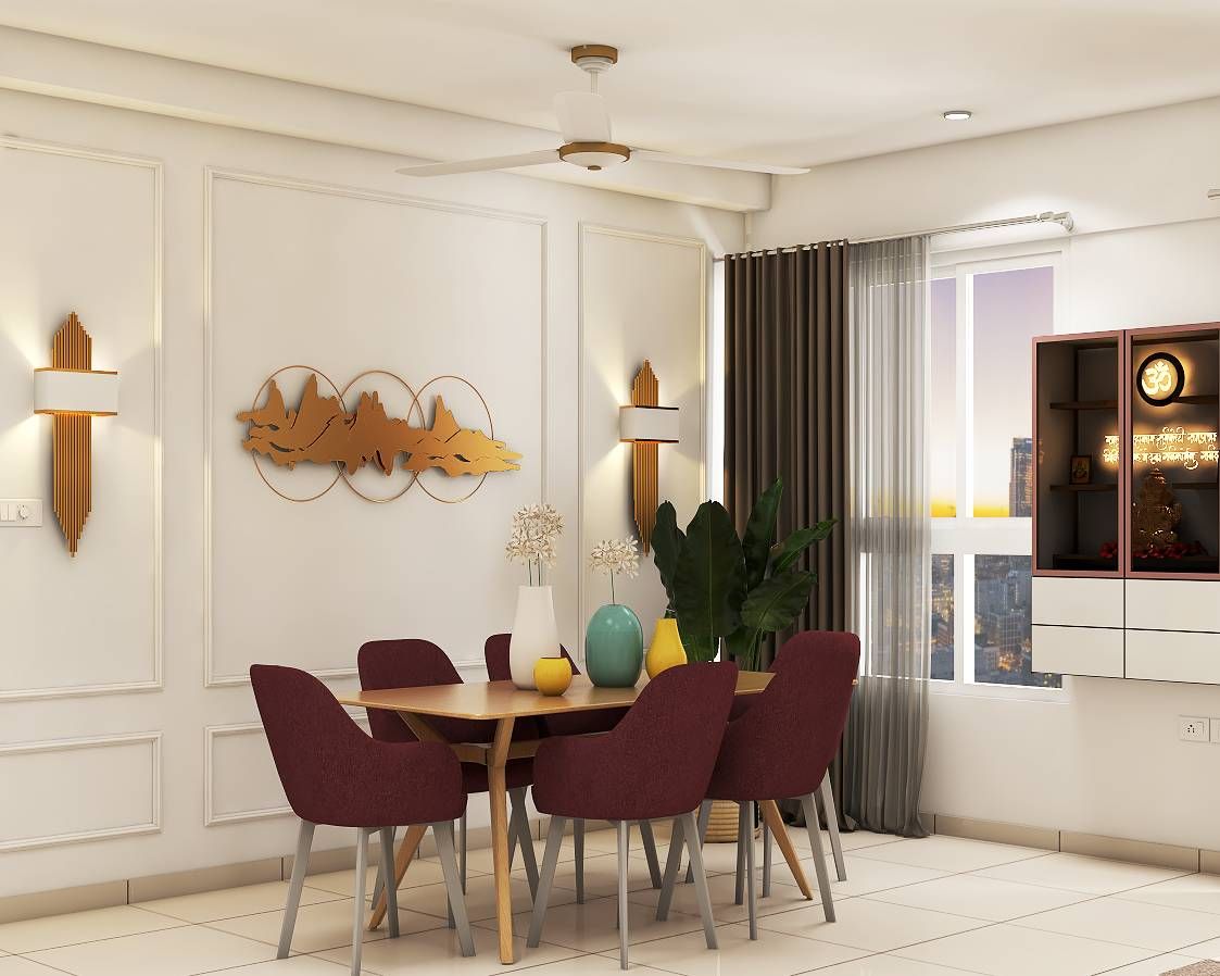 Modern Spacious Dining Room With Wall Lights | Livspace