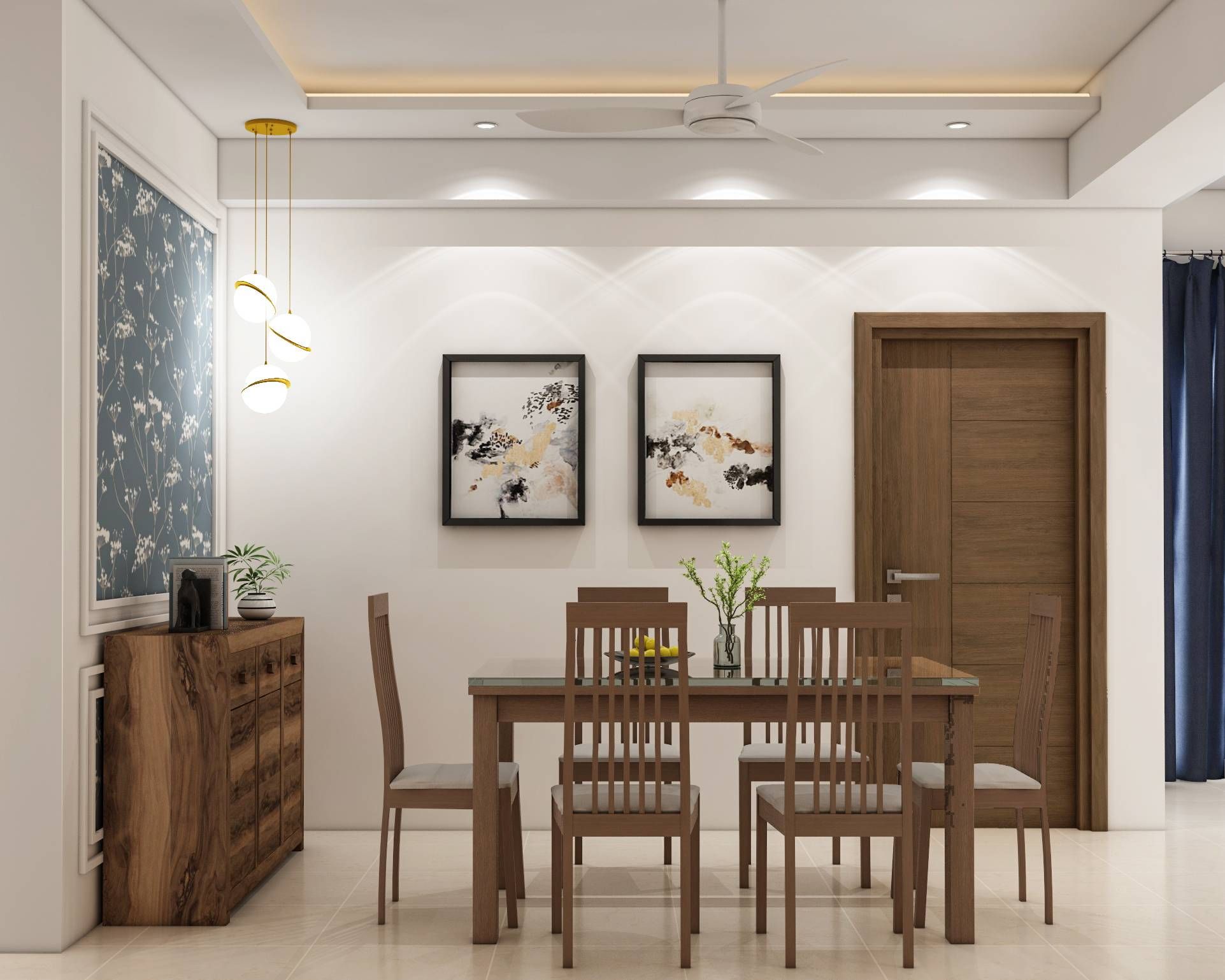 Spacious Dining Room Design With Wooden Dining Chairs And Glass Table ...