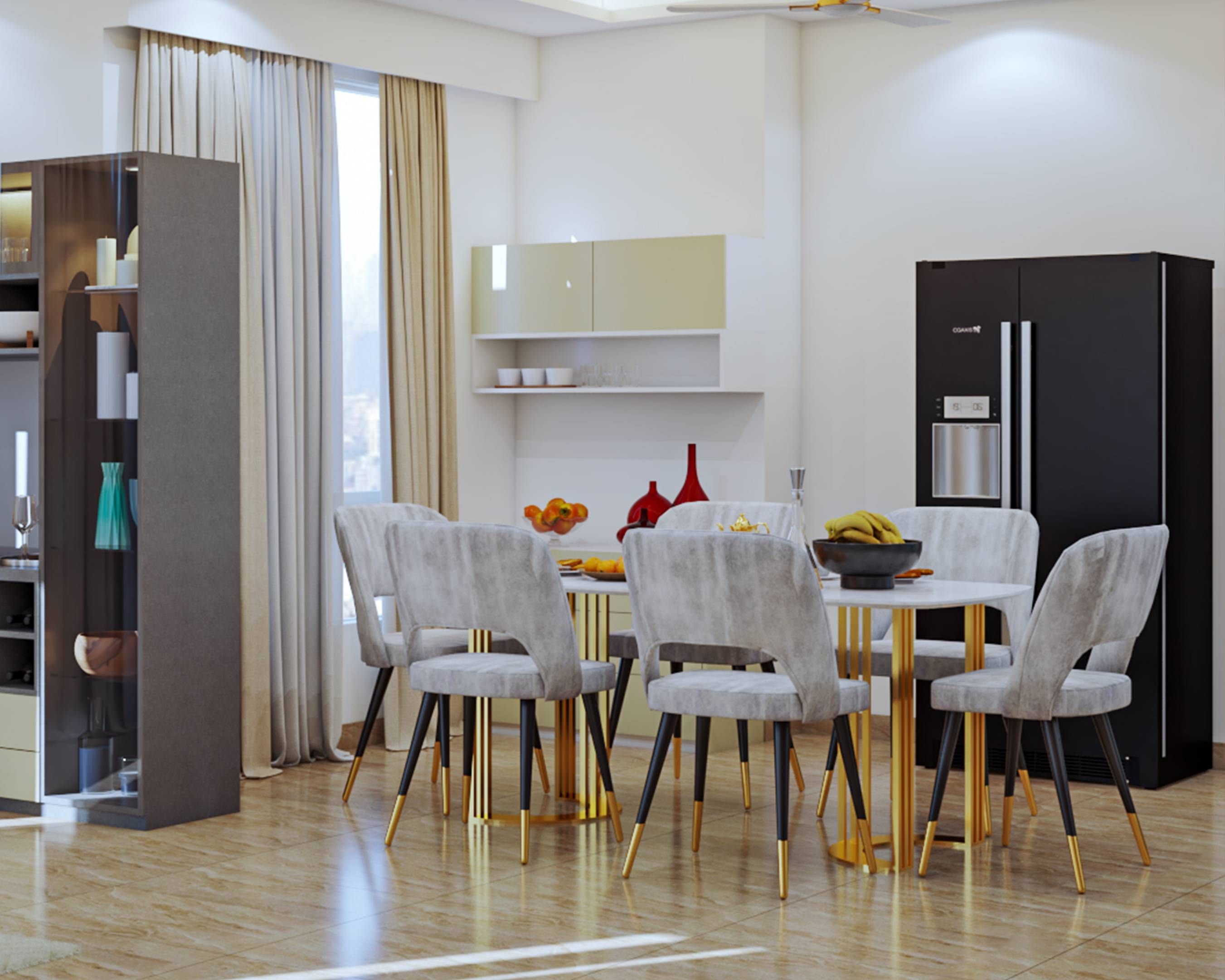 Contemporary Style Dining Room Design With White Table Top | Livspace