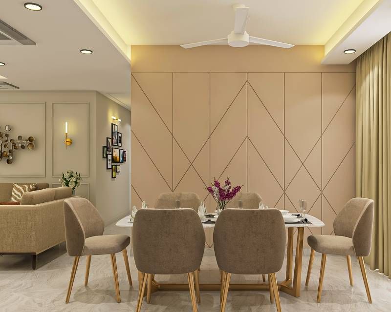 Contemporary Beige Themed Dining Room Design With Spacious Layout ...