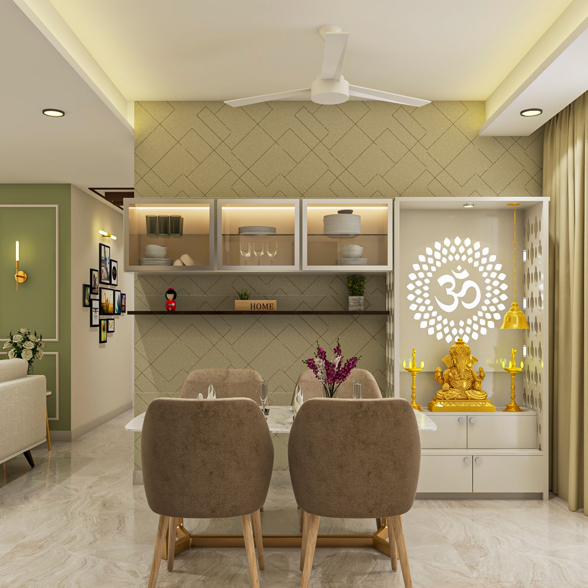 Spacious 4-Seater Dining Room Design With Modular Crockery Unit | Livspace