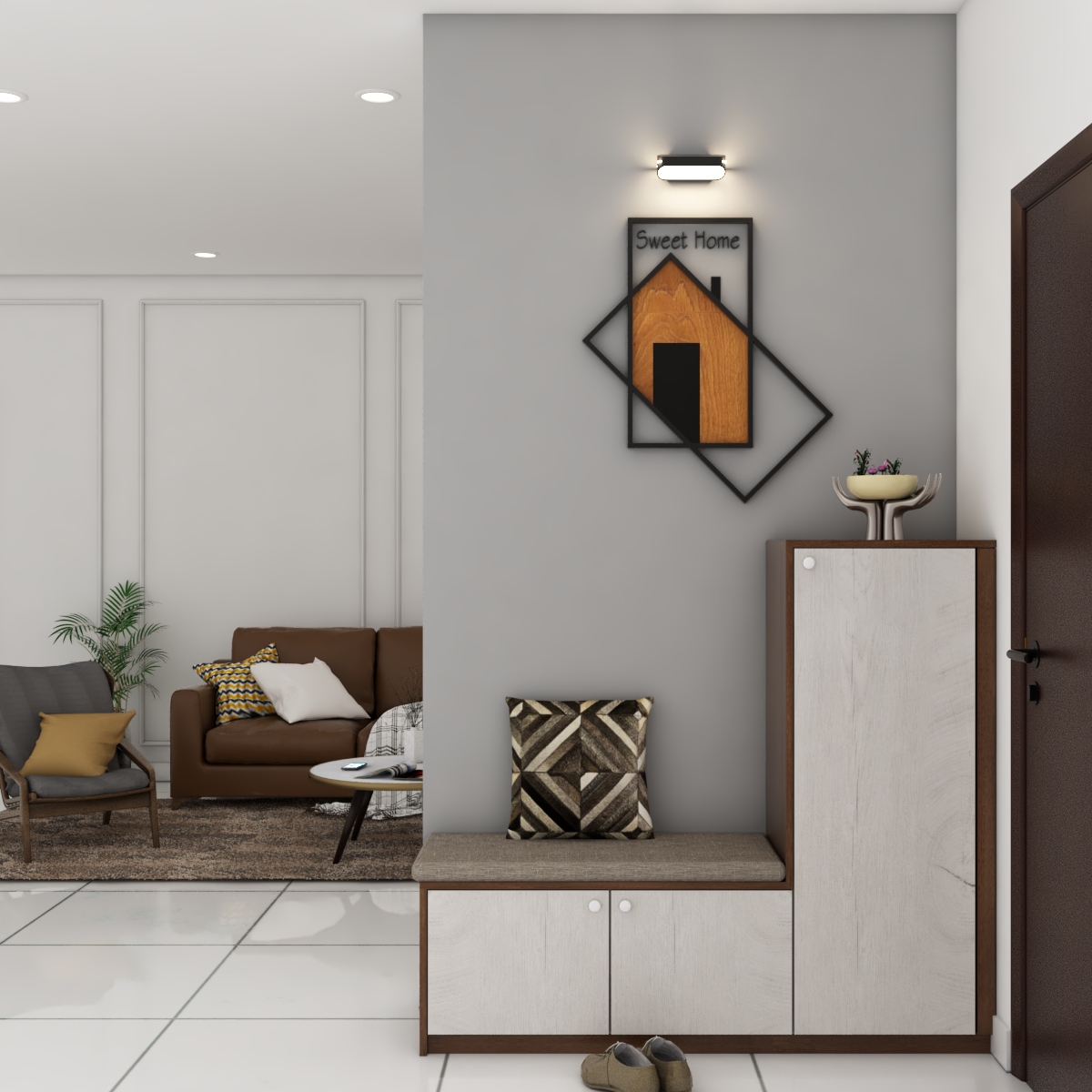 Modern Spacious Foyer With Seating And Storage | Livspace