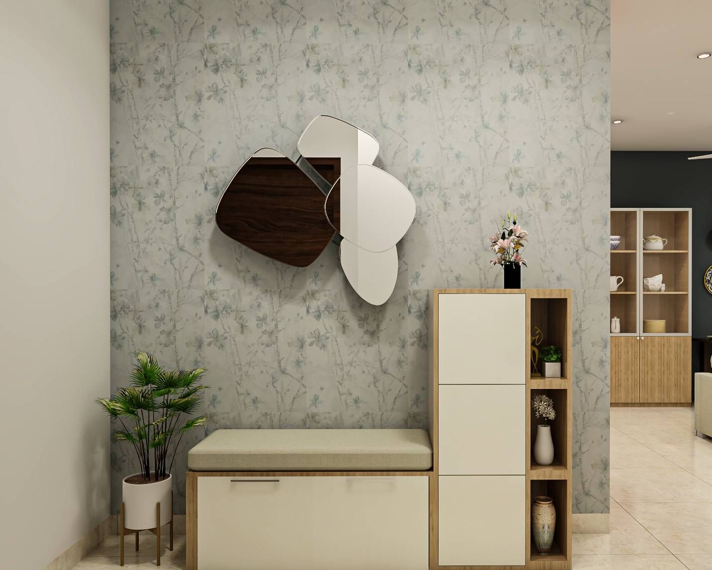 Contemporary Compact Foyer Design With Storage Space | Livspace