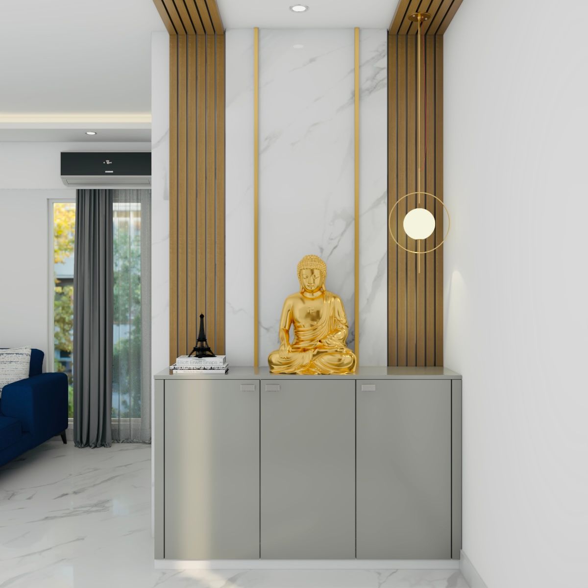 Compact Foyer Design With Wooden Reapers | Livspace