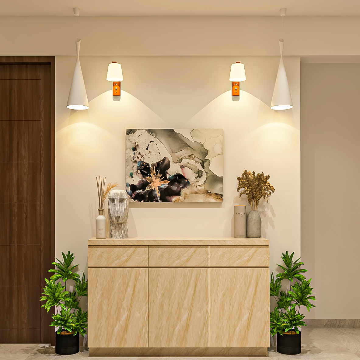 Spacious Foyer Design With Wooden Storage | Livspace