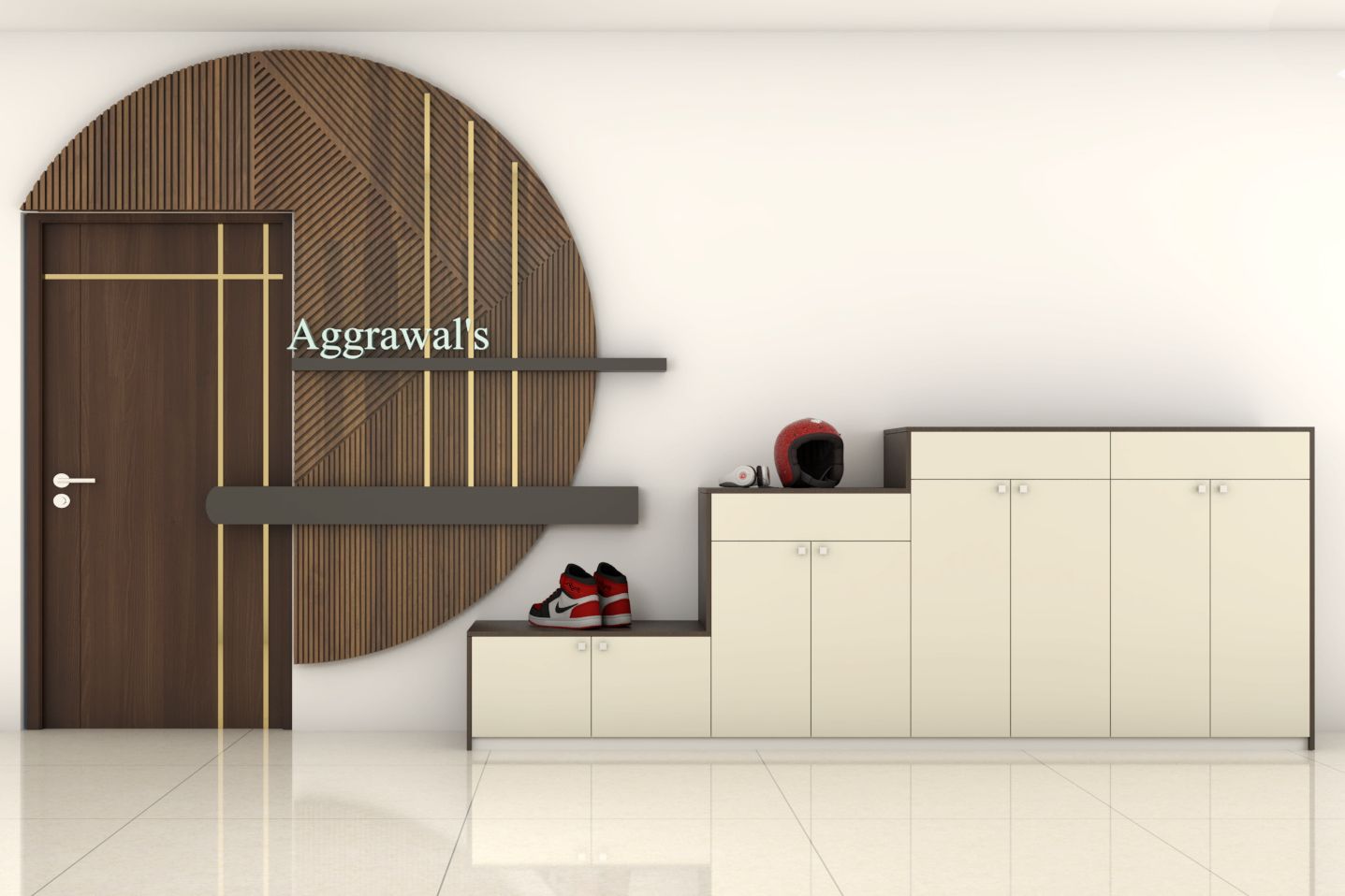 Modern Foyer Design With Grooved Wooden Panel | Livspace