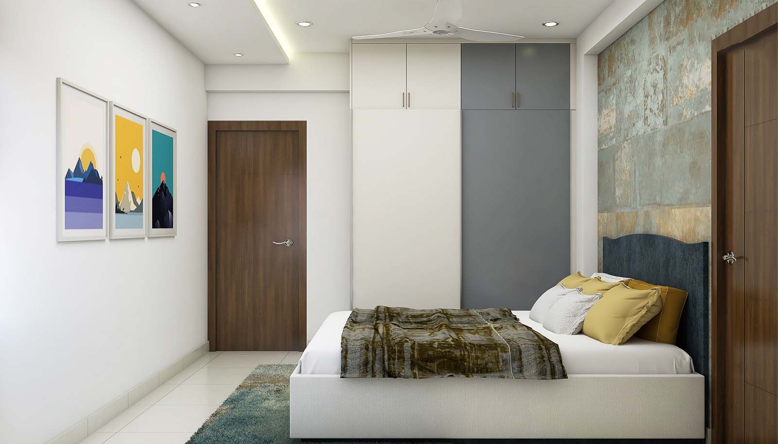 Compact Guest Bedroom Design With Wardrobe And Loft Storage | Livspace