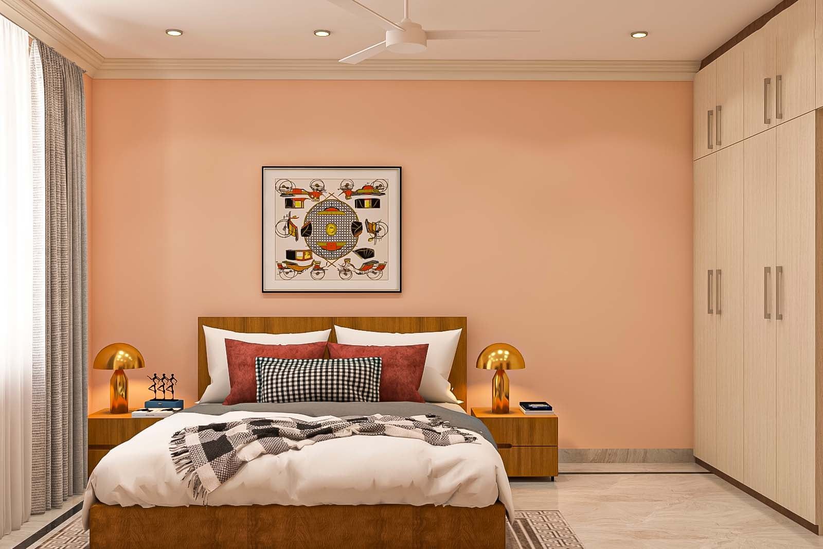 Classic Spacious Guest Bedroom With Wooden Swing Wardrobe | Livspace