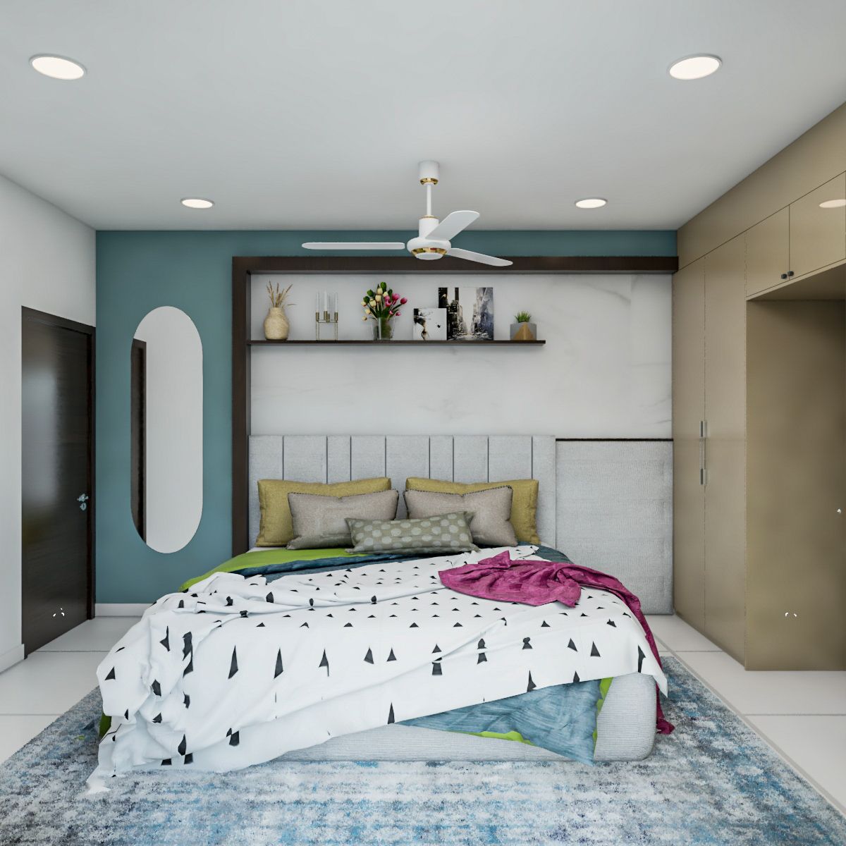 Compact Guest Bedroom Design With Wardrobe And Shelf | Livspace