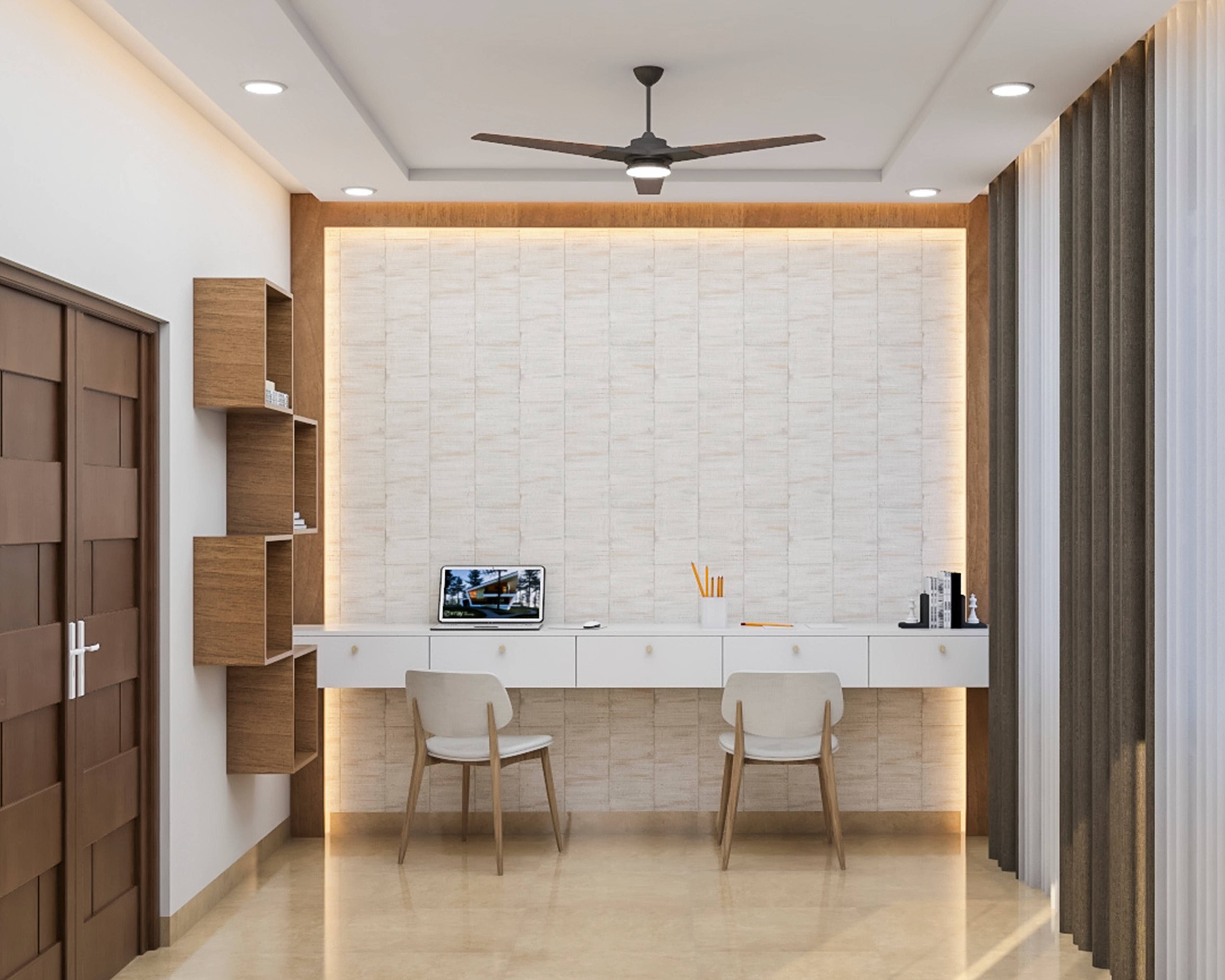 Modern Spacious Home Office Design With Warm Interior Lighting | Livspace