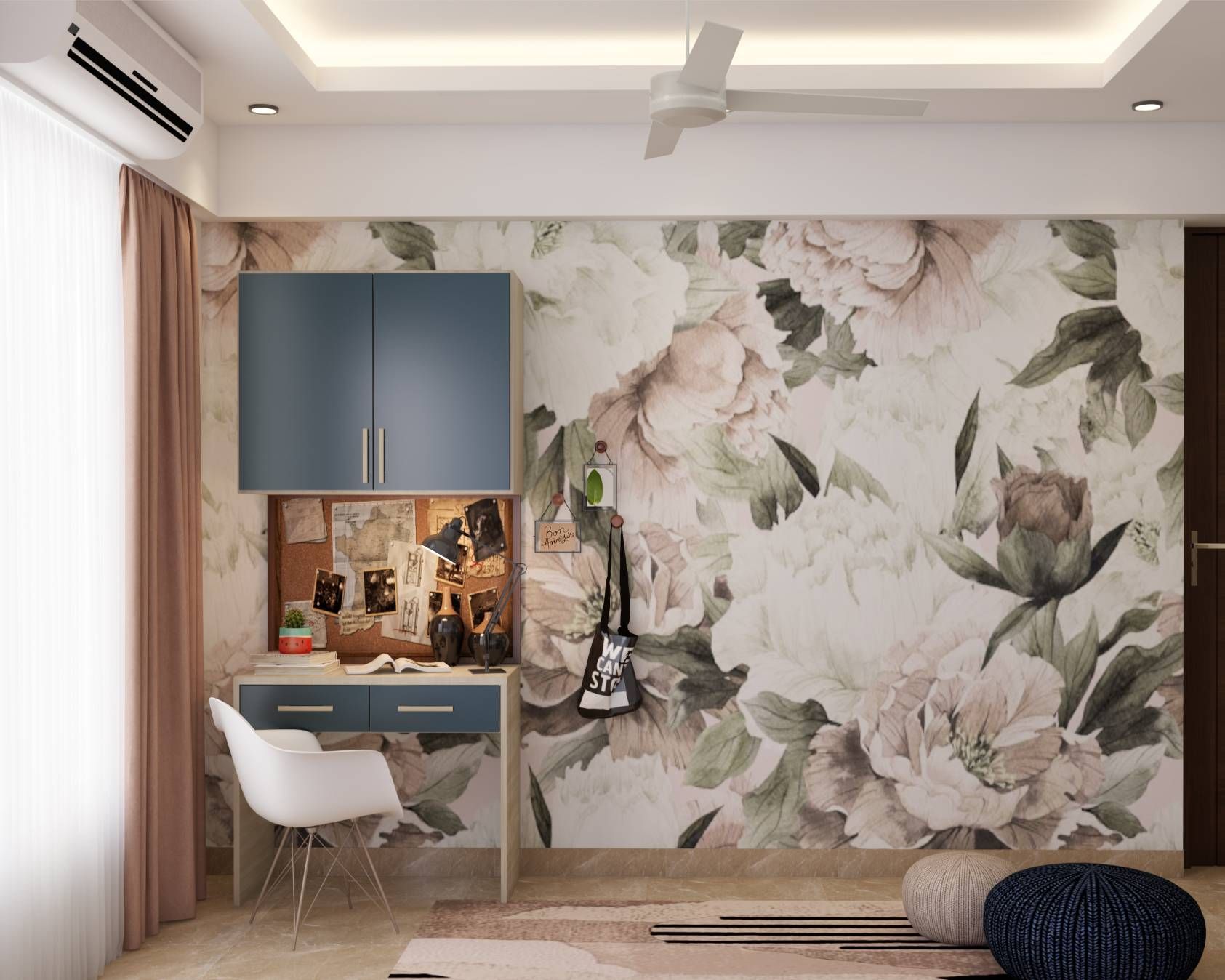 Beige Study Room Interior Design For Rental | Livspace