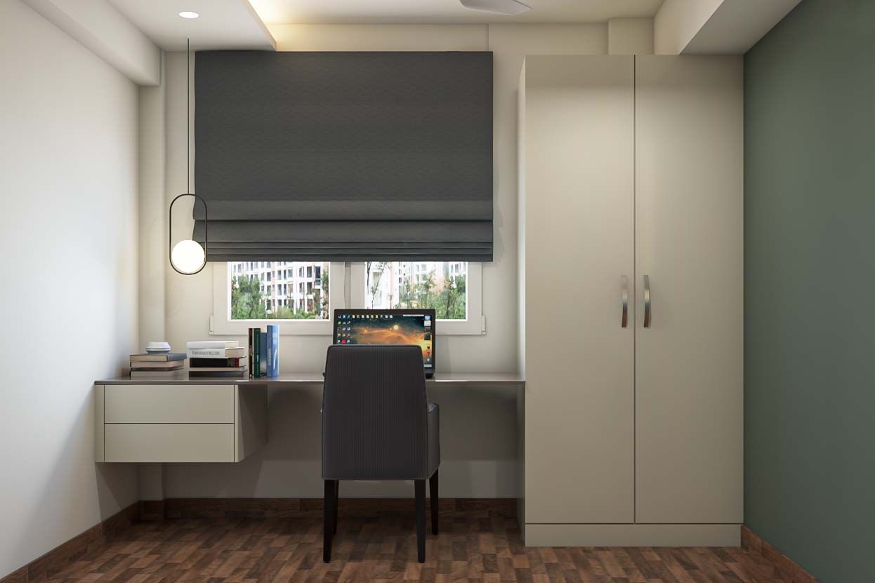 Contemporary Convenient Home Office With White And Grey Colour Scheme ...