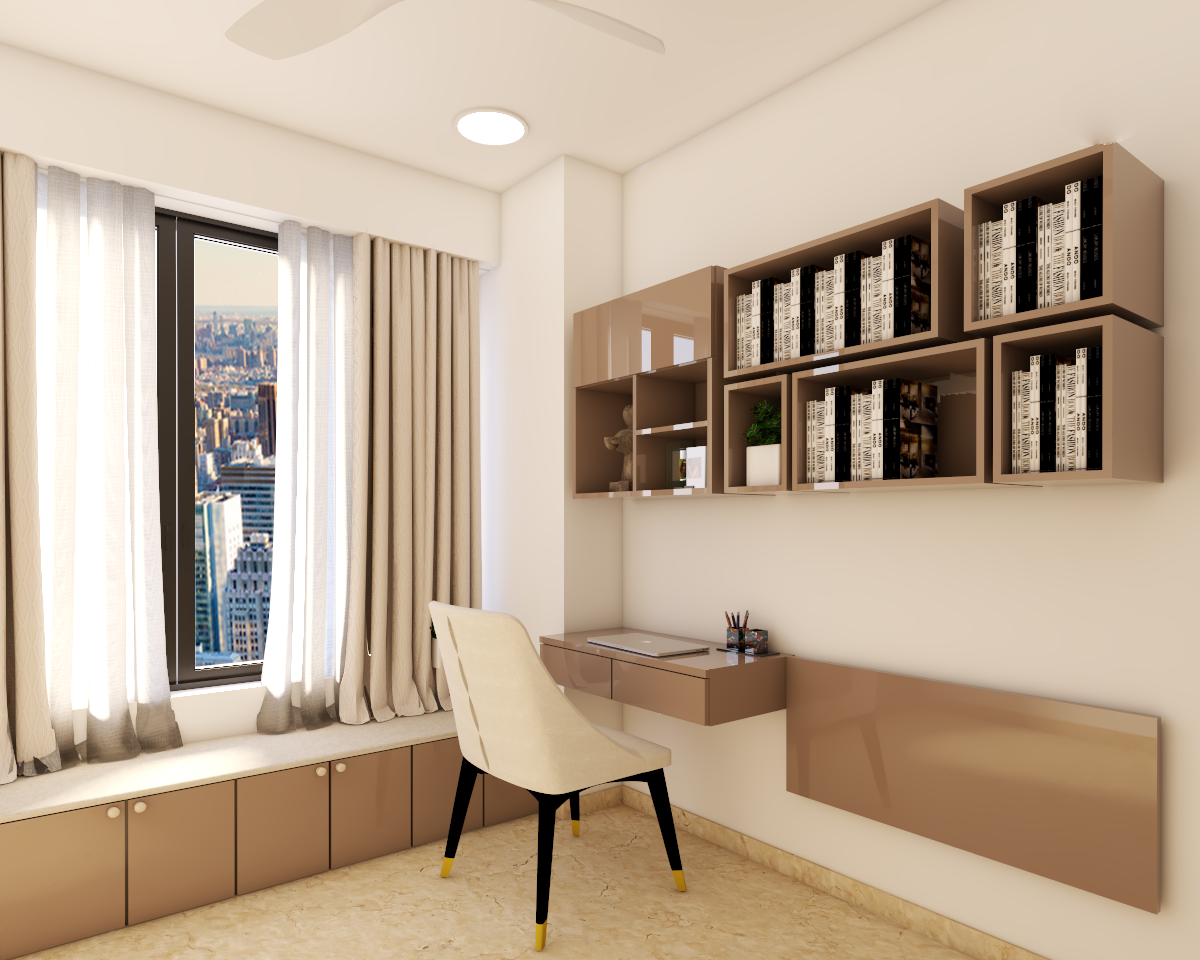 Compact Home Office Design With Warm Colour Palette | Livspace
