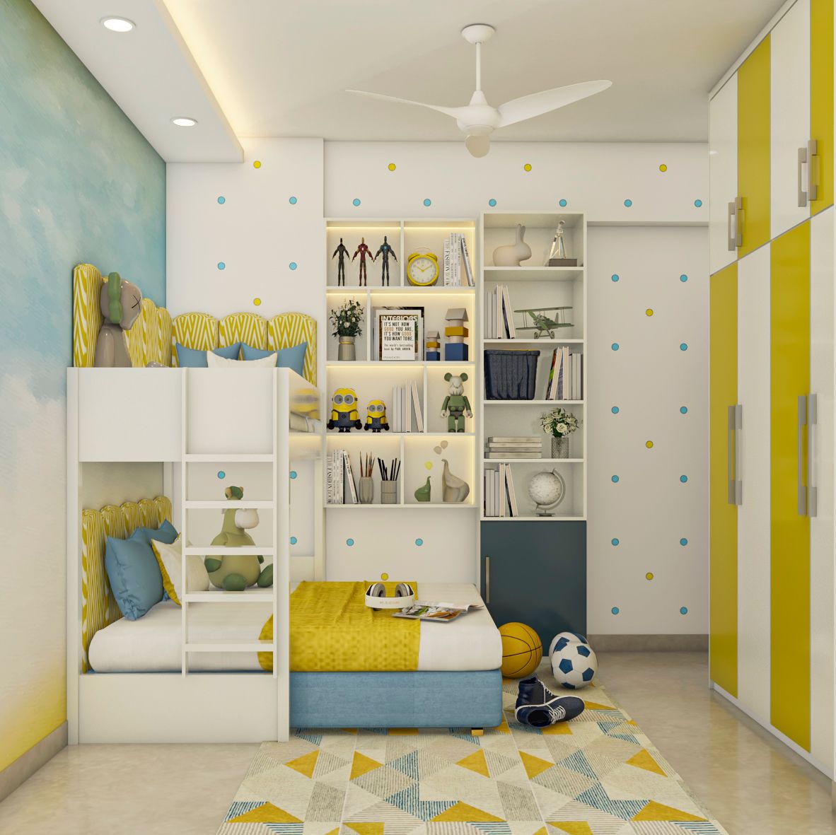 Contemporary Kids Bedroom Design With Storage Unit | Livspace