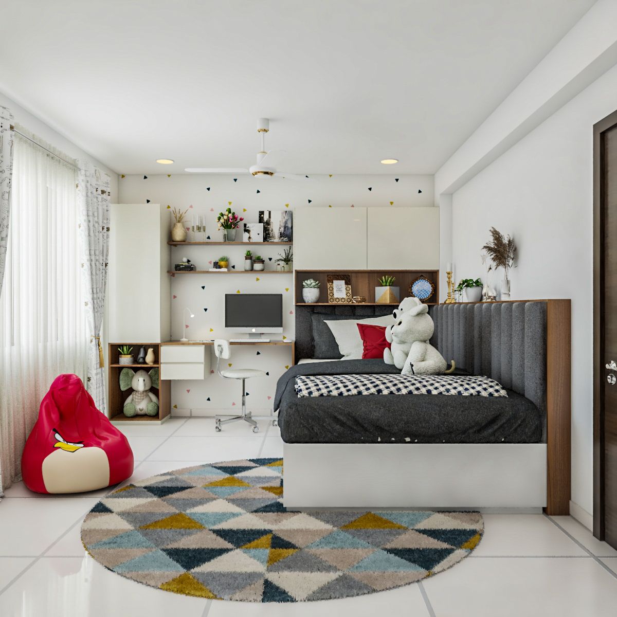Compact Kid's Bedroom Design With Storage Unit | Livspace