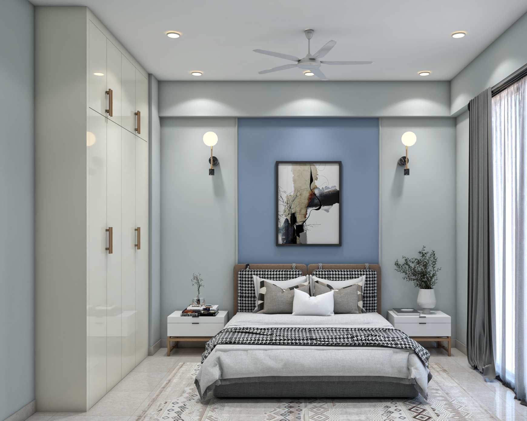 Modern Blue-Themed Master Bedroom Design | Livspace