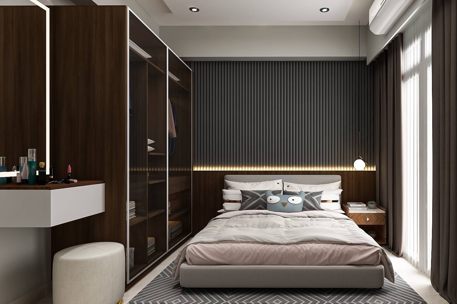 Compact Kid's Bedroom Design With Translucent Wardrobe Shutters | Livspace