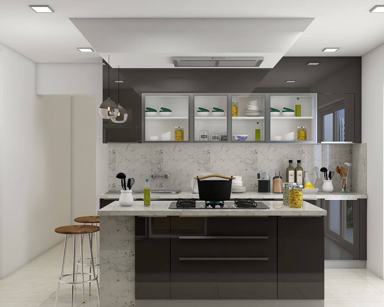 Multi-Functional Convenient Contemporary Style Kitchen Design | Livspace