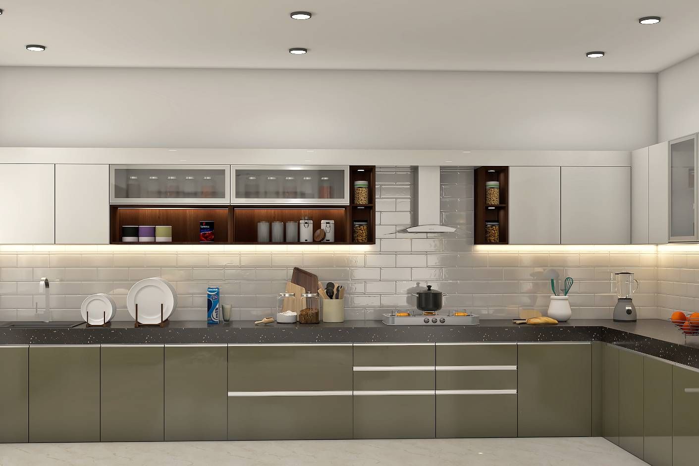 Multi-Functional Contemporary Style L-Shape Spacious Kitchen Cabinet ...