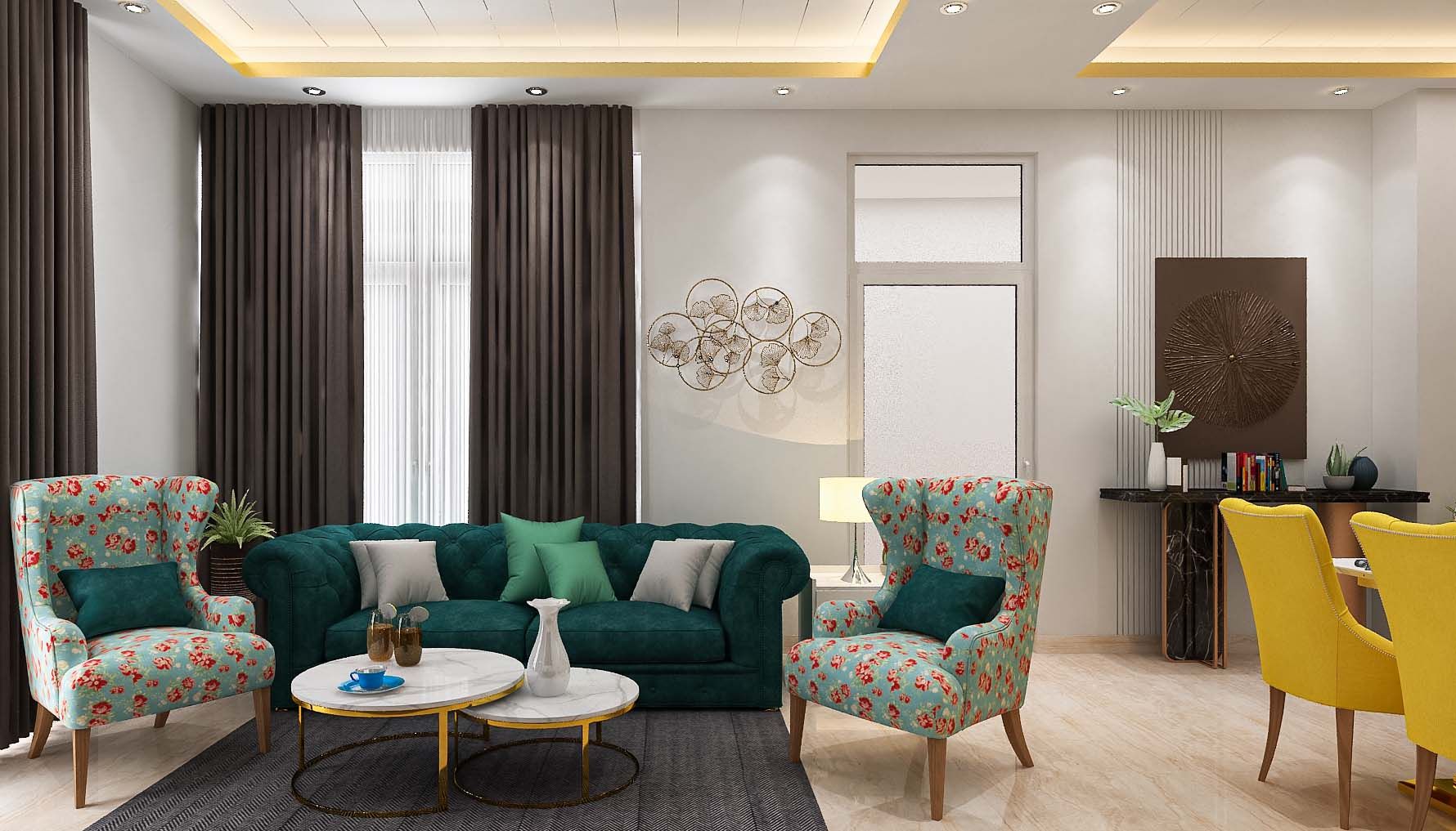 Spacious Contemporary Style Comfortable Living Room Design | Livspace