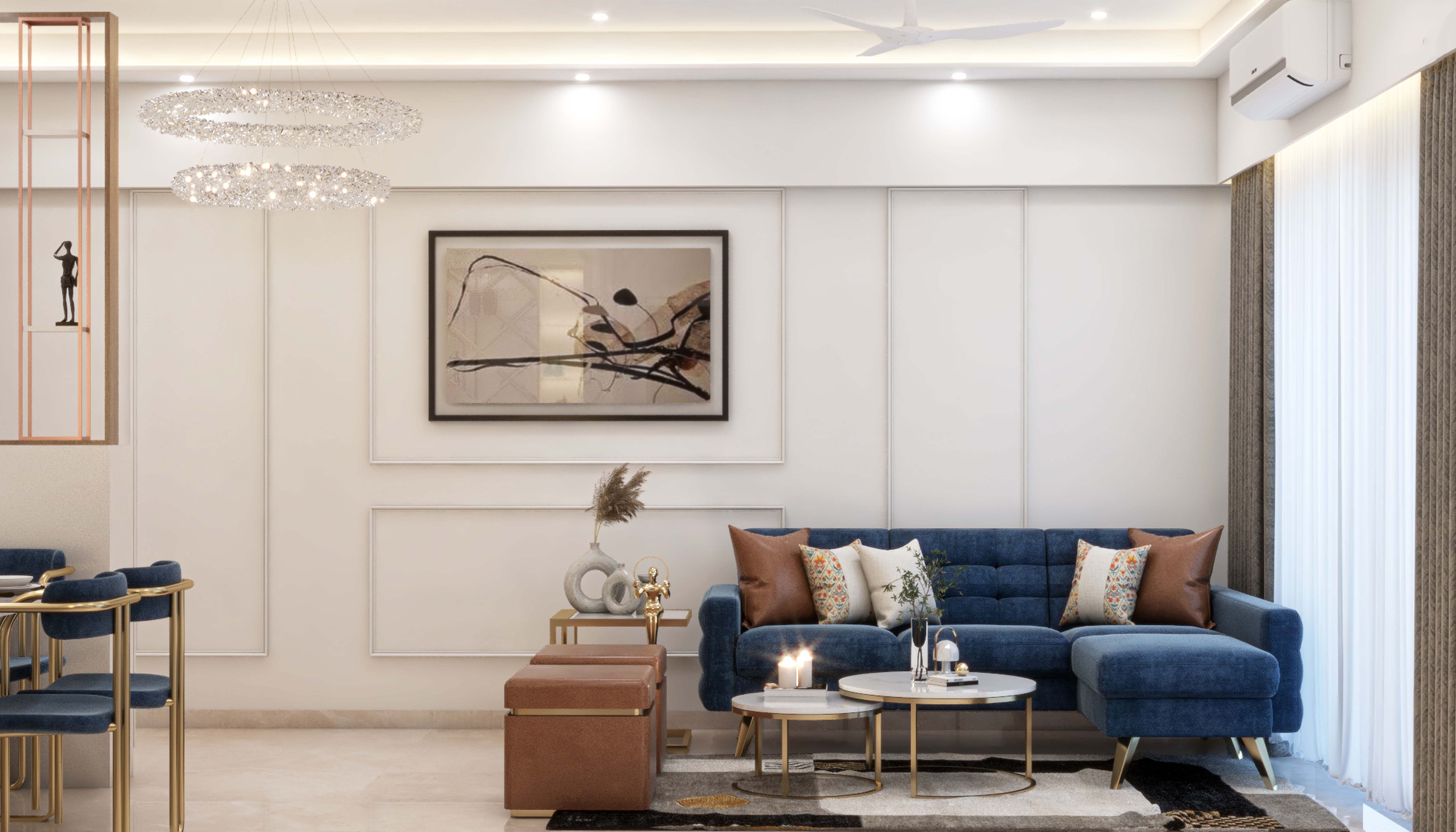 Spacious Convenient Luxurious Well-Lit Living Room Design | Livspace