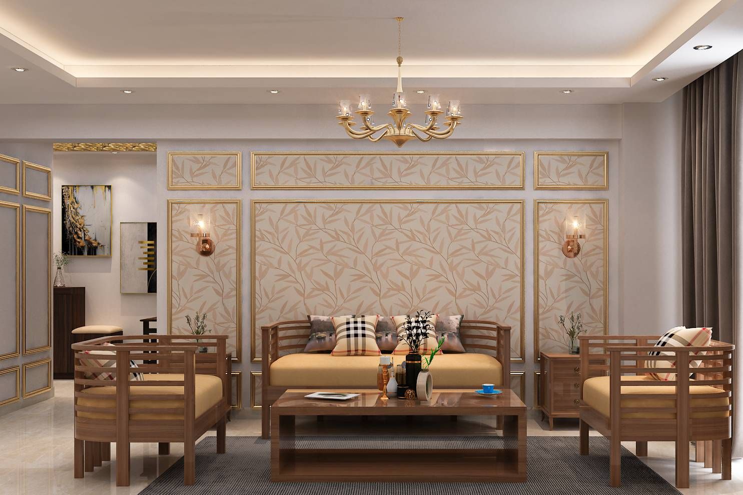 Modern Spacious Living Room With Warm Colour Scheme | Livspace