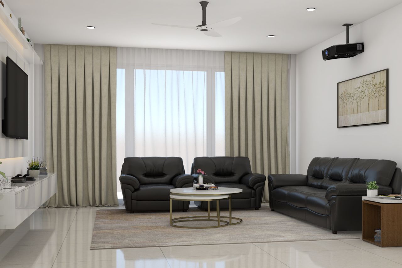 Modern Living Room Design With Wall-Mounted TV | Livspace