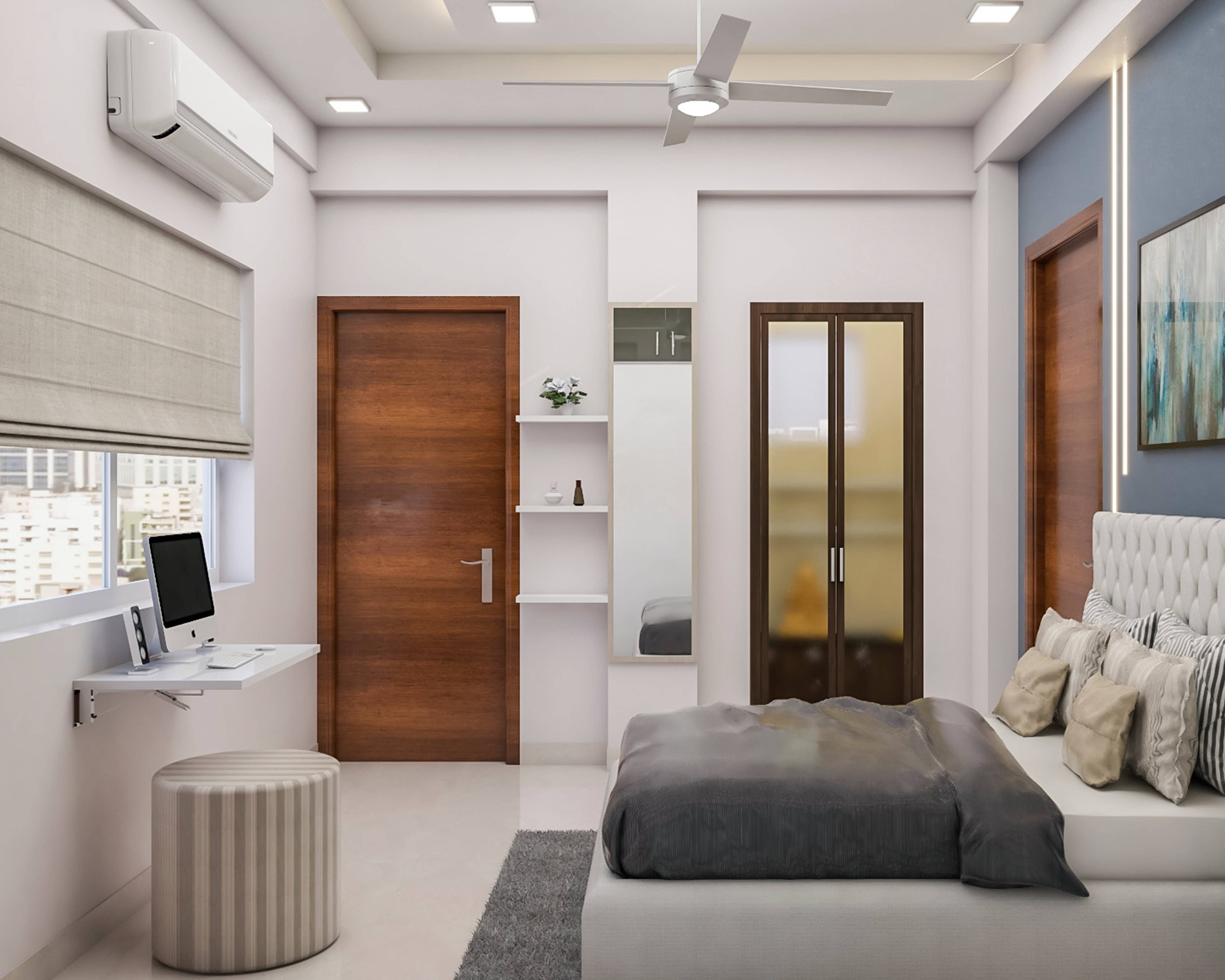 Modern Master Bedroom Design With Study Desk | Livspace