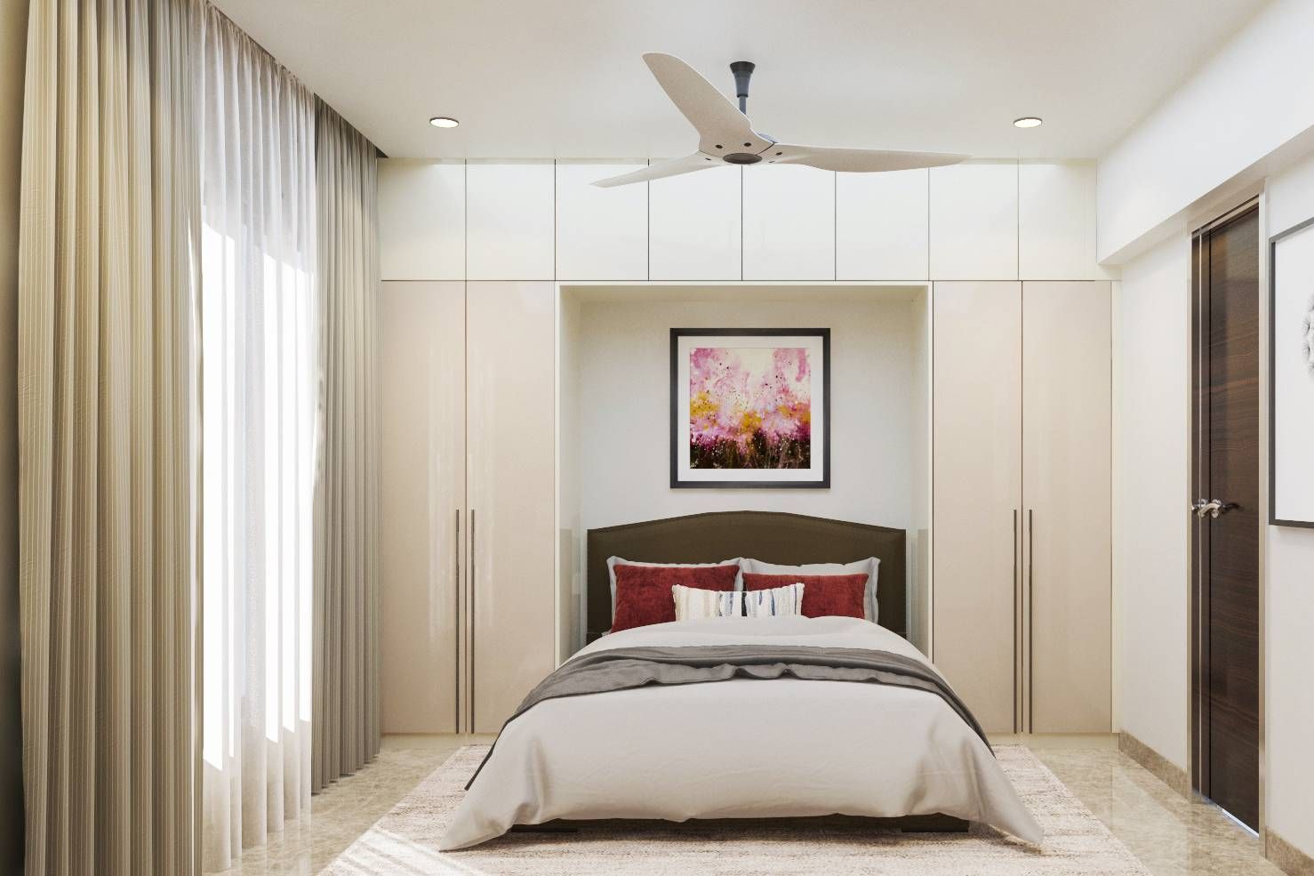 Modern Style Compact Master Bedroom with Beige Wardrobe | Livspace