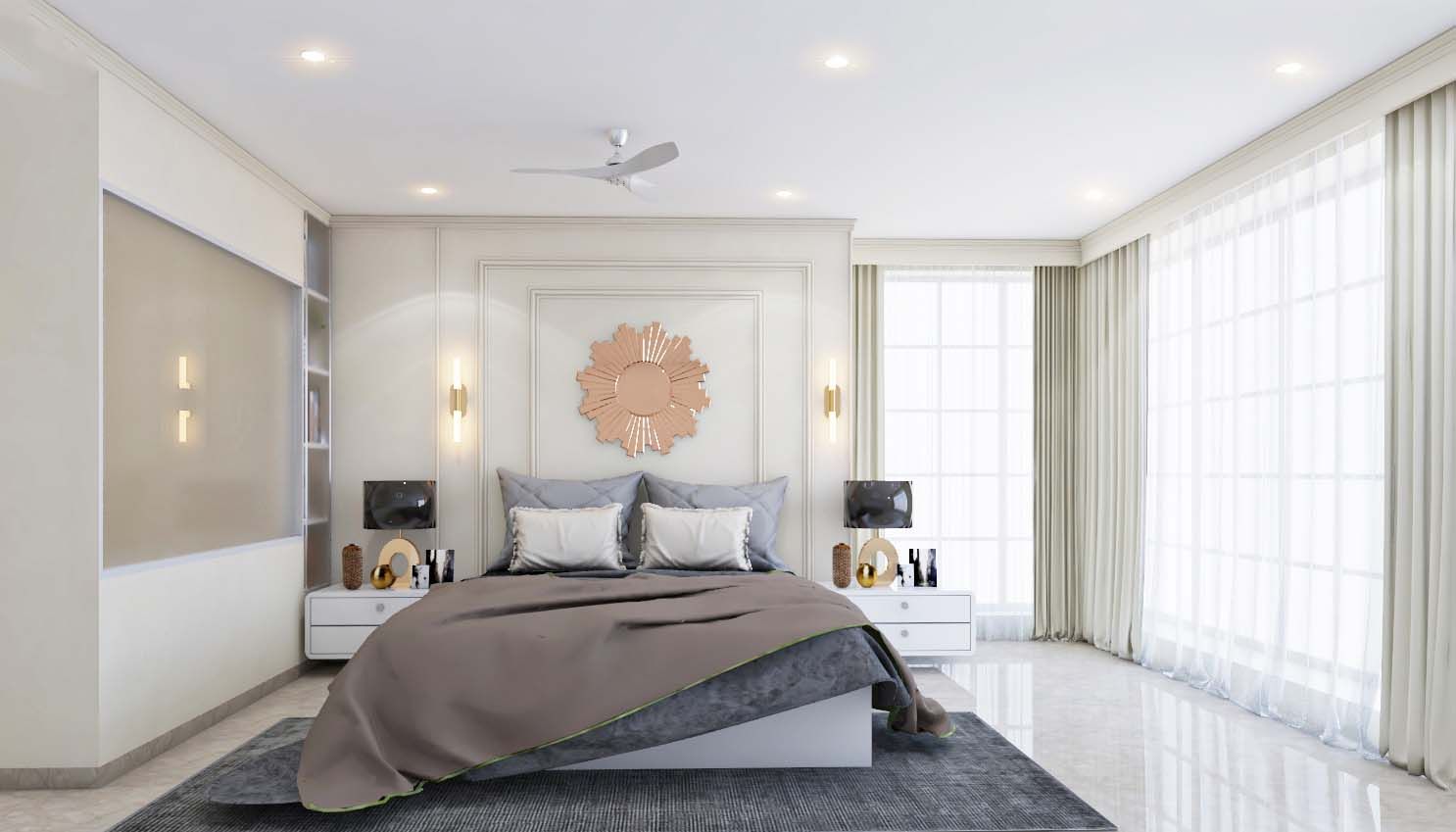 Spacious Master Bedroom Design With Large Windows | Livspace