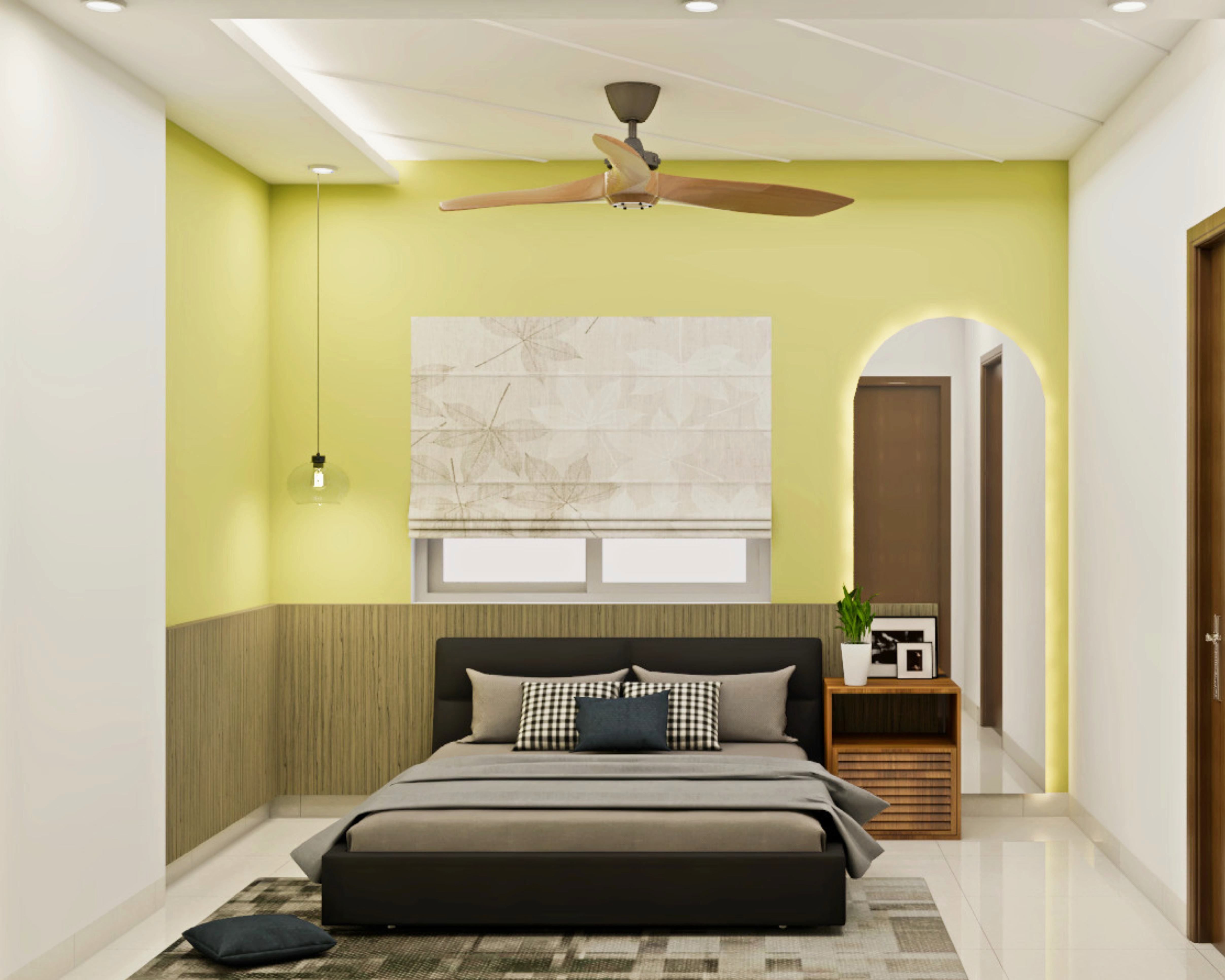 Modern Master Bedroom Design With Yellow Accent Wall | Livspace