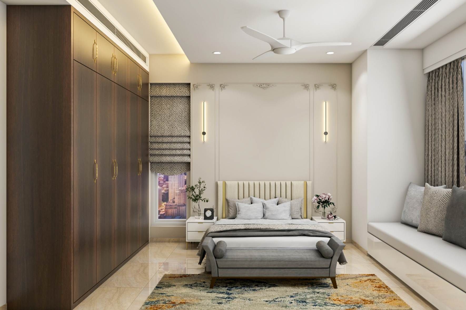 Spacious Master Bedroom Design With Cove Lighting | Livspace