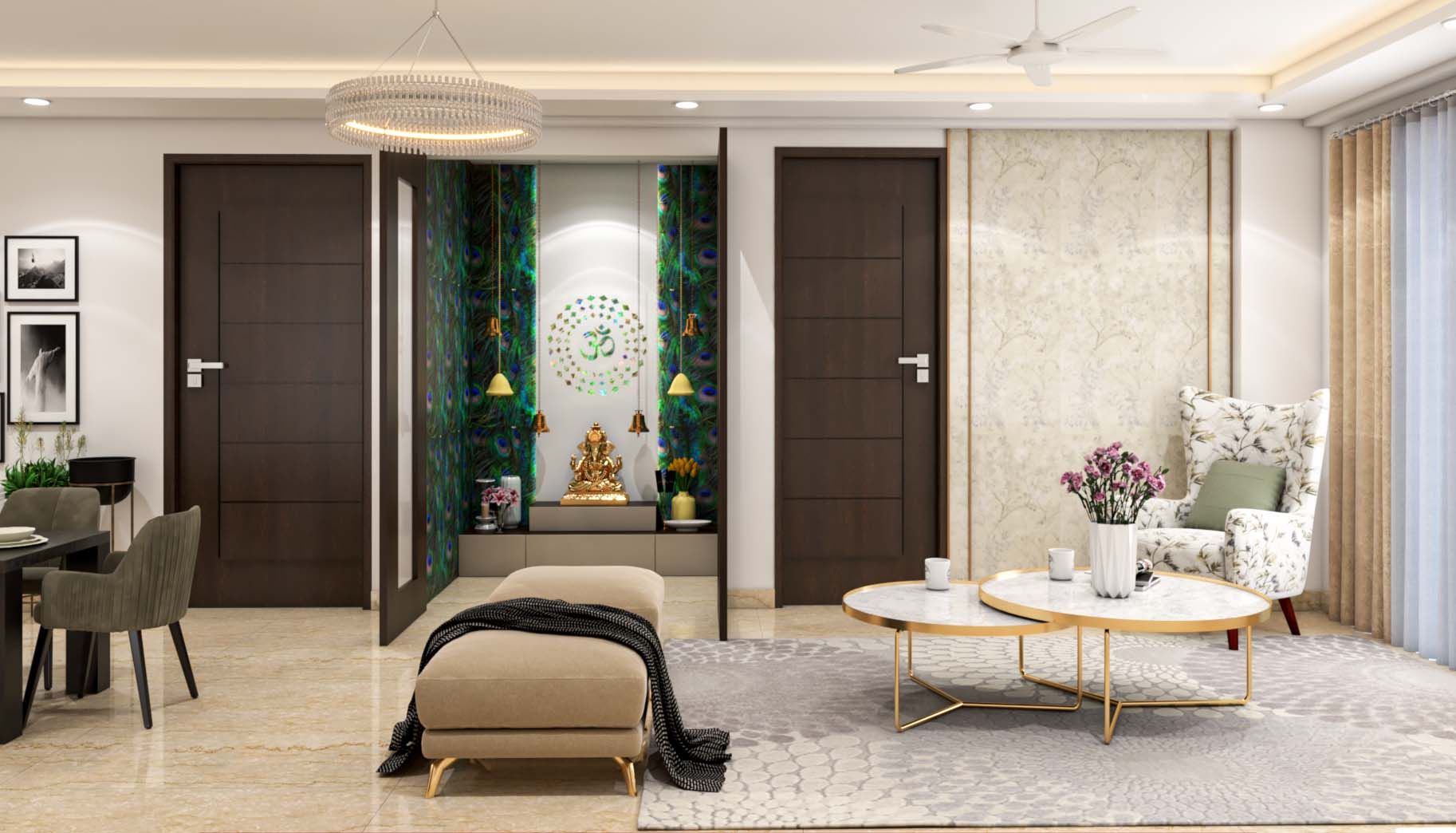 Contemporary Mandir Design With Two-Tiered Storage | Livspace