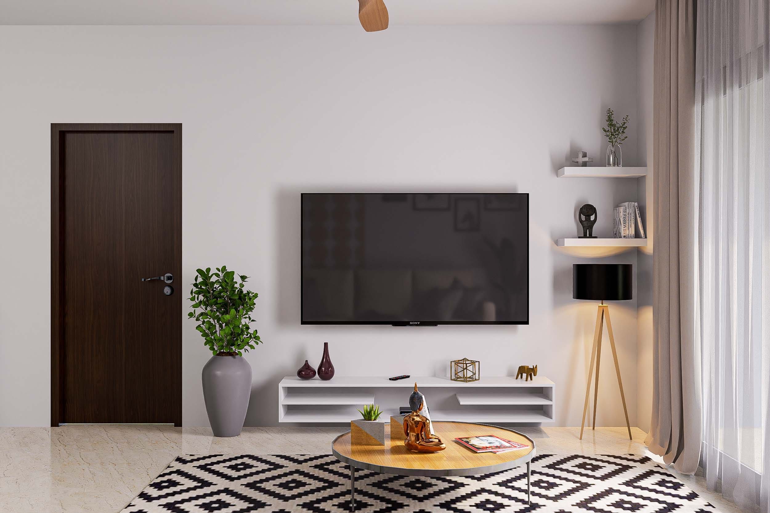 Modern TV Unit Design With Sleek Wall-Mounted Storage Unit | Livspace